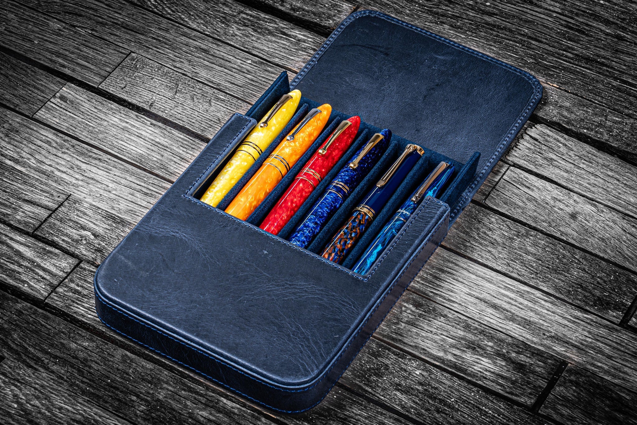 Leather Magnum Opus 6 Slots Hard Pen Case with Removable Pen Tray - Cr ...